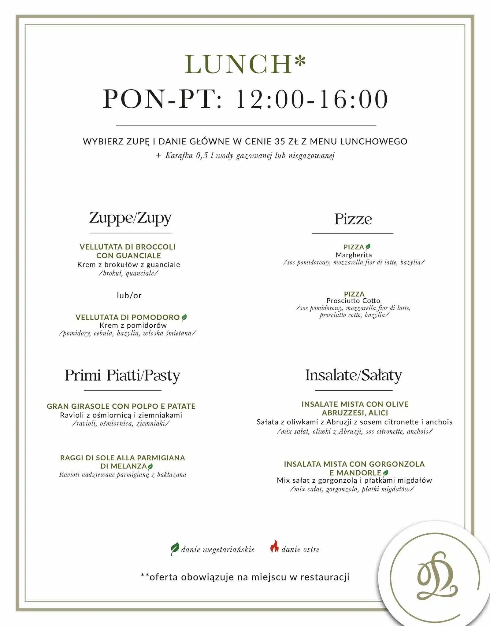 Włoskie Menu - Da Luciano Włoska Restauracja Warszawa Ursus